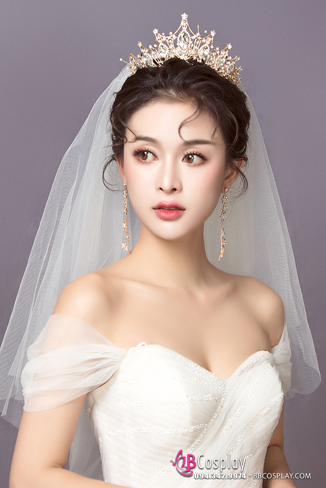 12+ Mẫu Tóc cô dâu búi cao đội vương miện quý phái sang trọng